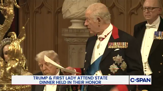 King Charles III delivers his toast at a State Dinner held in honor of ...